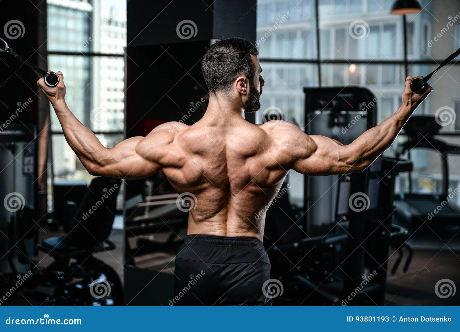 Handsome Power Athletic Man Diet Training Pumping Up Back Muscle Stock ...