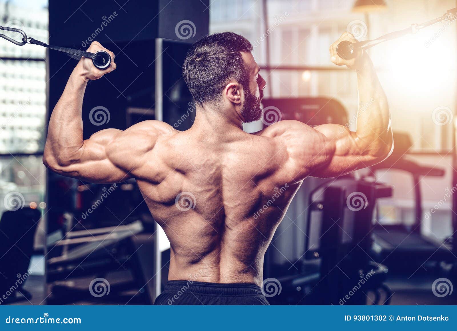 Handsome Power Athletic Man Diet Training Pumping Up Back Muscle Stock ...