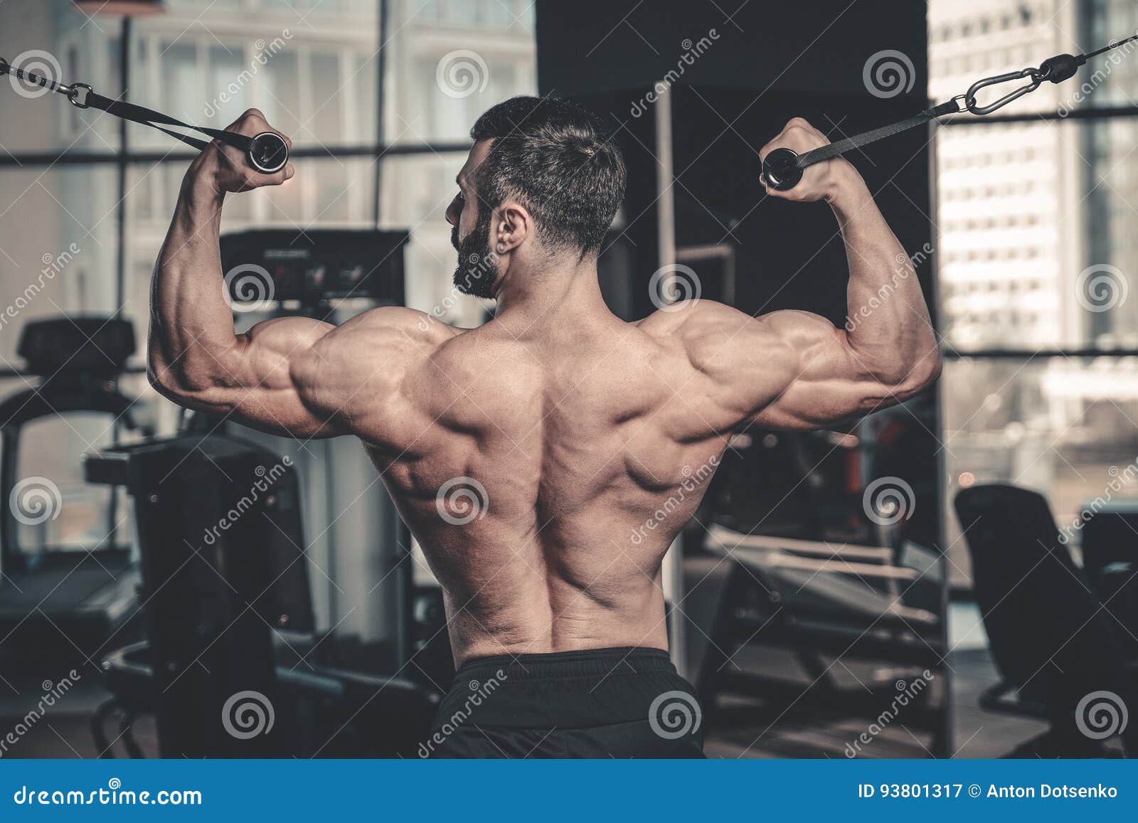 Handsome Power Athletic Man Diet Training Pumping Up Back Muscle Stock ...