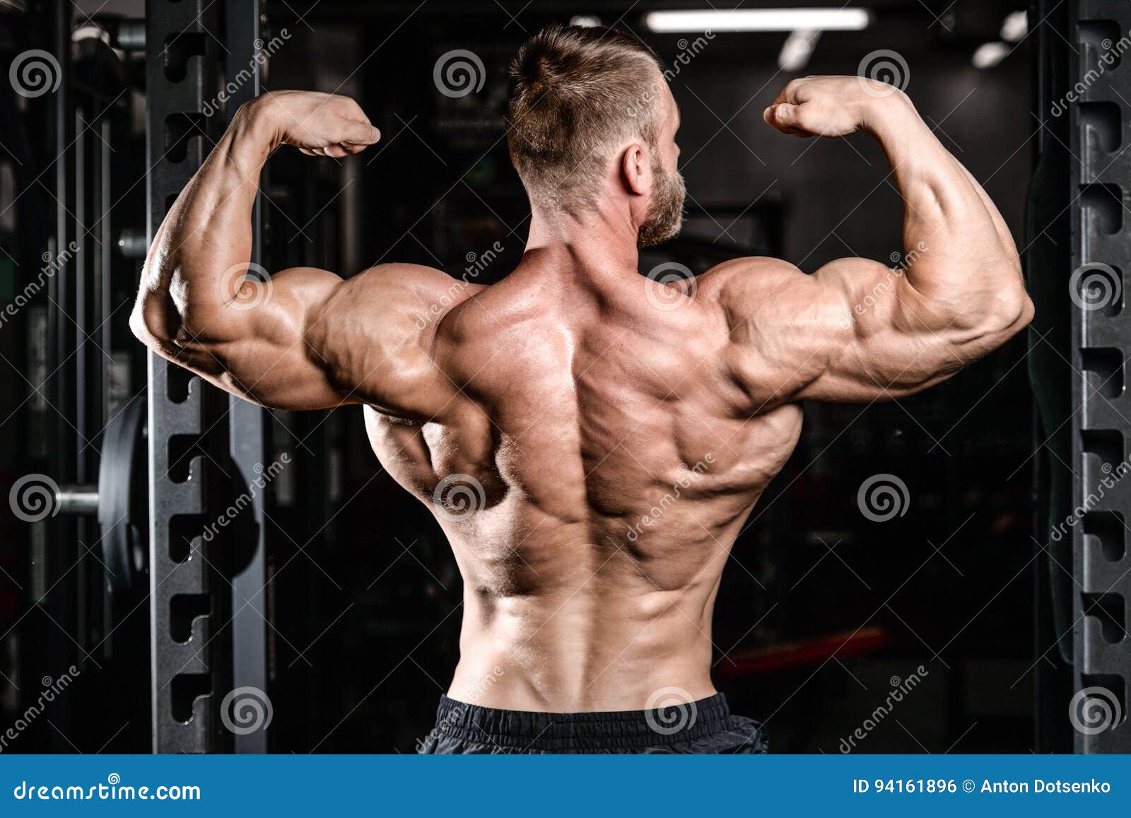 Handsome Power Athletic Man Diet Training Pumping Up Back Muscle Stock ...