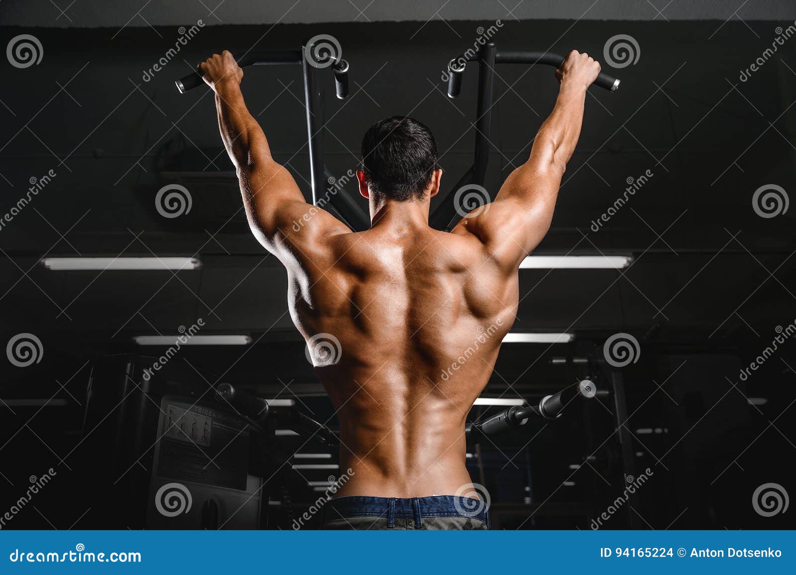 Handsome Power Athletic Man Diet Training Pumping Up Back Muscle Stock ...