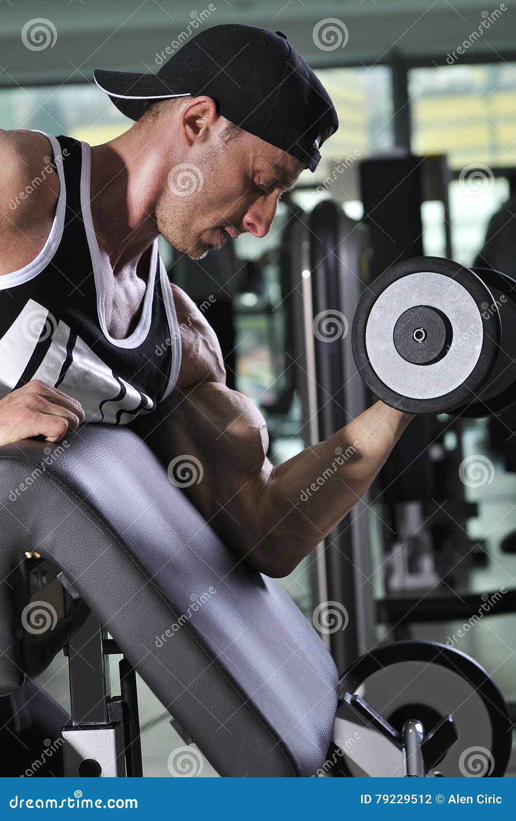Dumbbell. Strong Bodybuilder, Perfect Deltoid Muscles, Shoulders ...