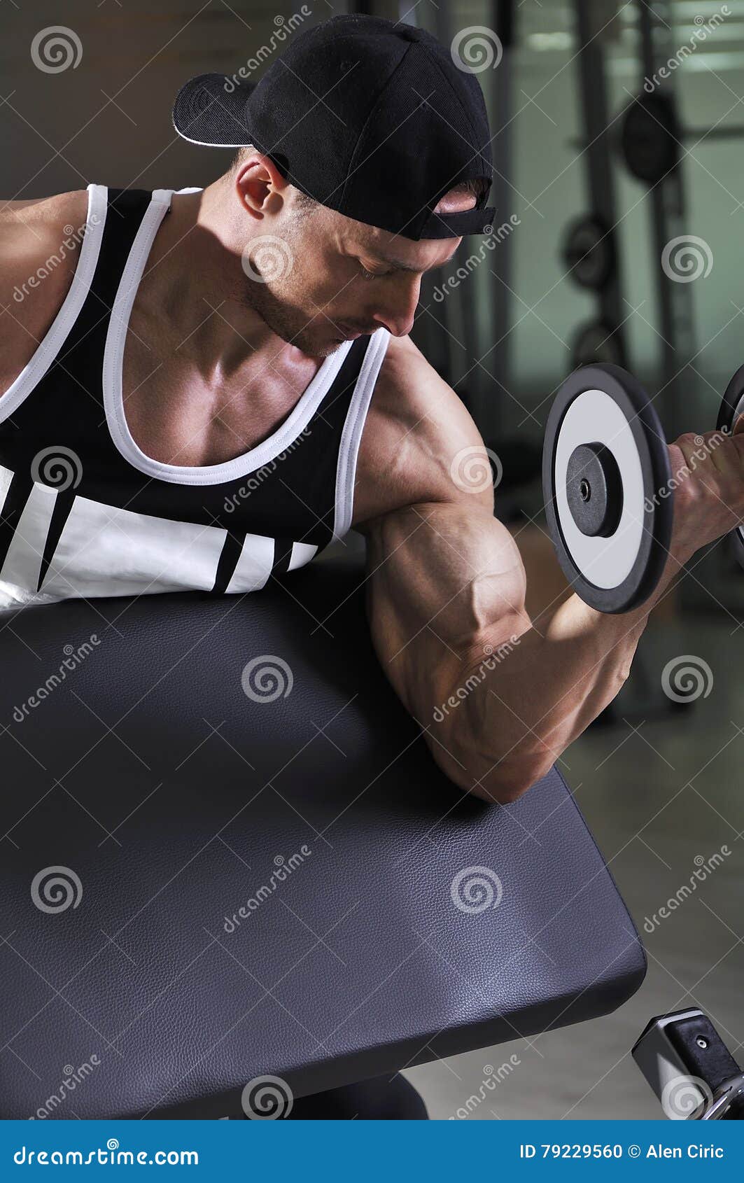 Dumbbell. Strong Bodybuilder, Perfect Deltoid Muscles, Shoulders ...