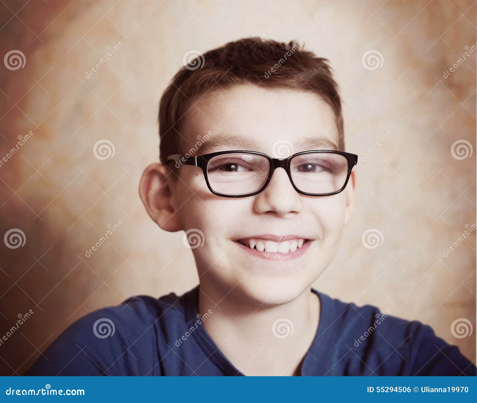 Handsome Preteen Boy with Correction Myopia Glasses Stock Photo - Image ...