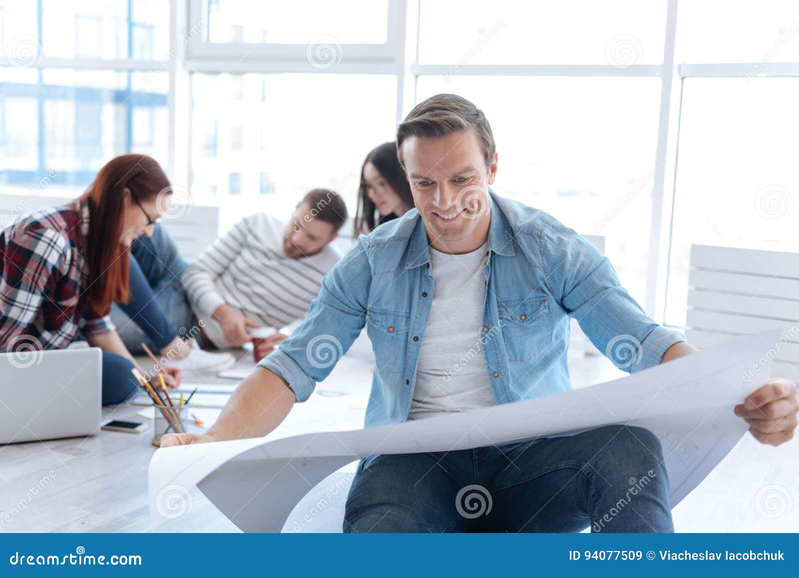Handsome Professional Engineer Looking at the Plan Stock Image - Image ...