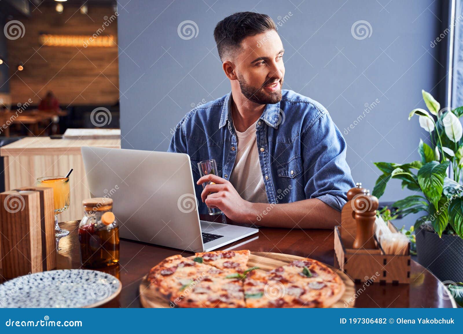 Handsome Programmer with Pizza and Laptop Stock Photo - Image of people ...