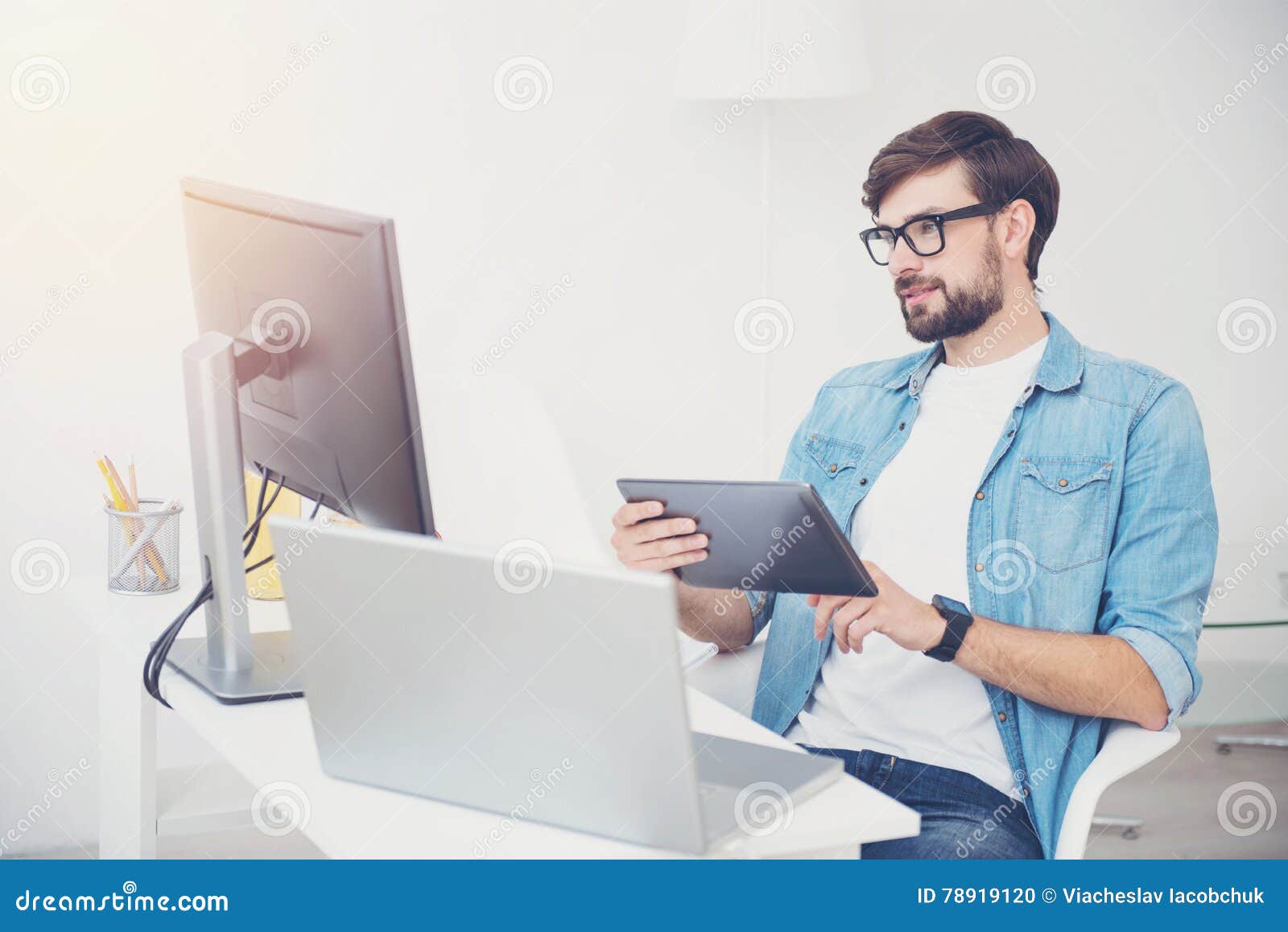 Handsome Programmer Wearing Glasses in an Office Stock Photo - Image of ...