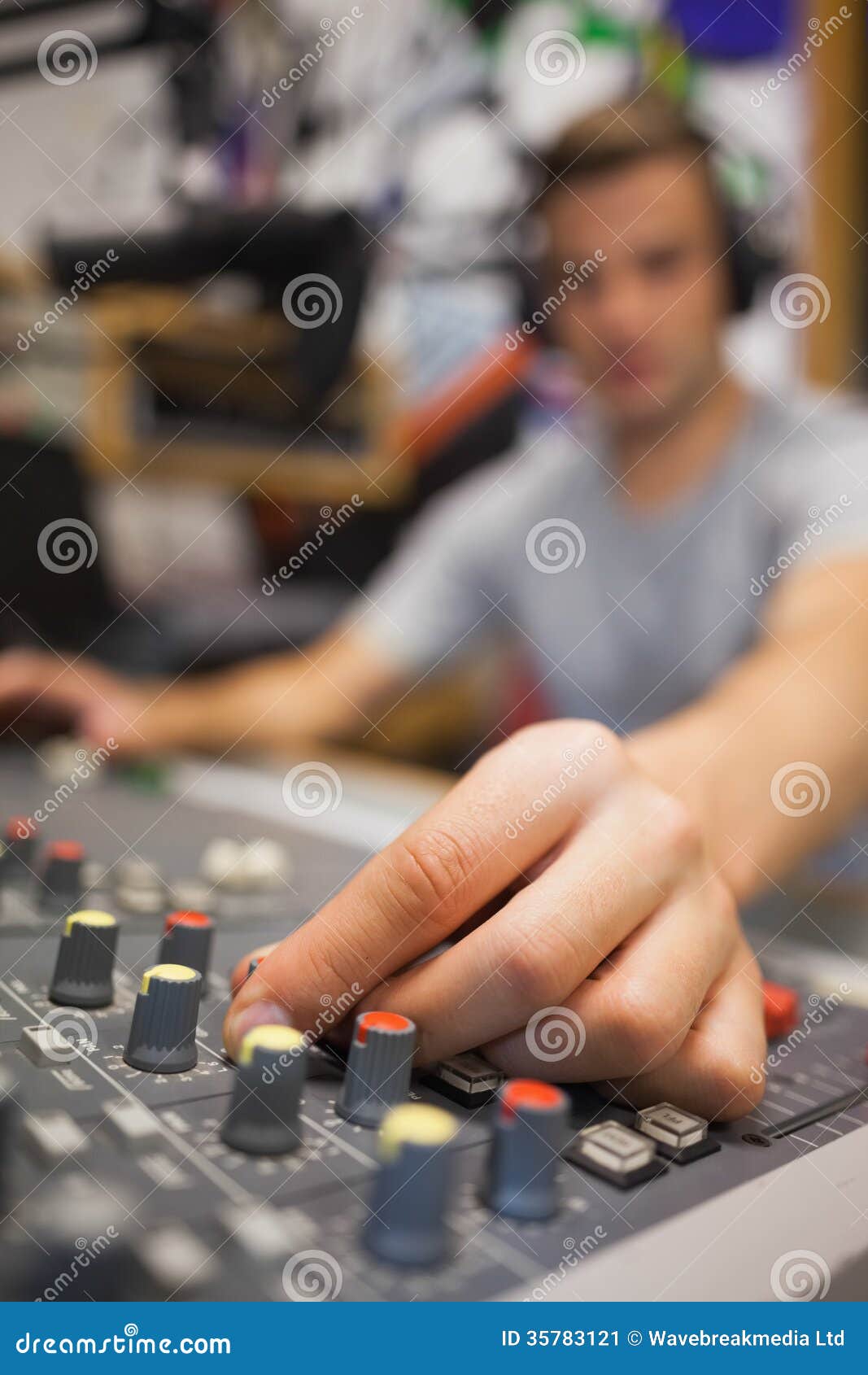 Handsome Radio Host Moderating Turning Up Volume Stock Image - Image of ...