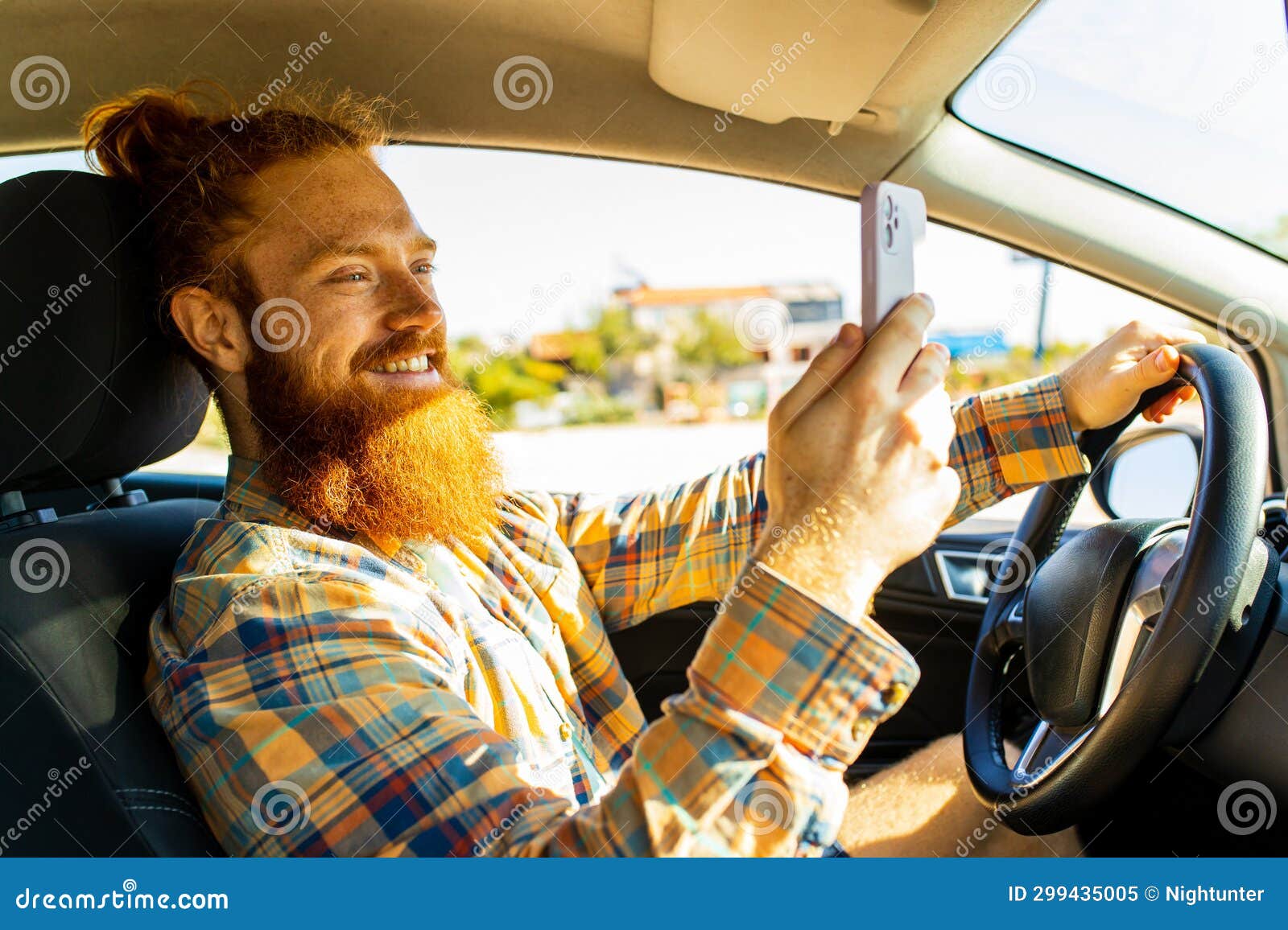 Handsome Redhaired Ginger Man with Long Beard Going on Trip during ...