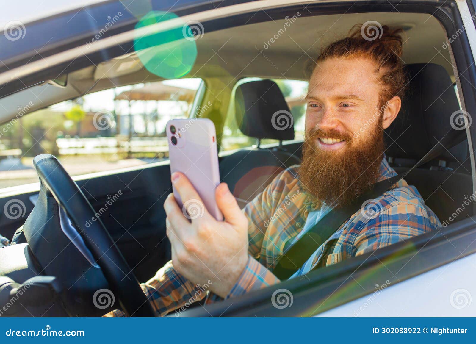 Handsome Redhaired Ginger Man with Long Beard Going on Trip during ...