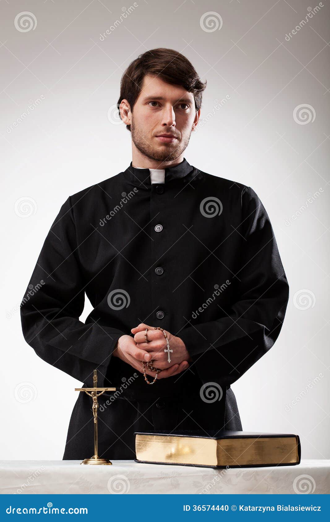 Handsome Reverend with Crucifix and the Bible Stock Photo - Image of ...