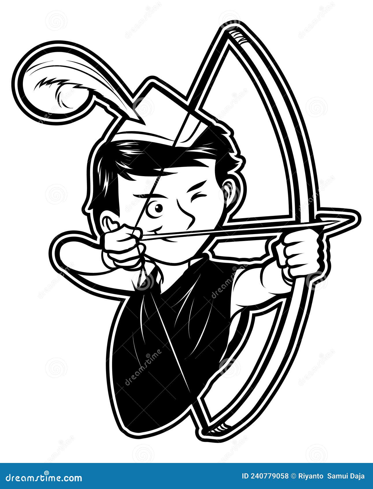 Handsome Robin Hood Black and White Illustration Design Stock Vector ...