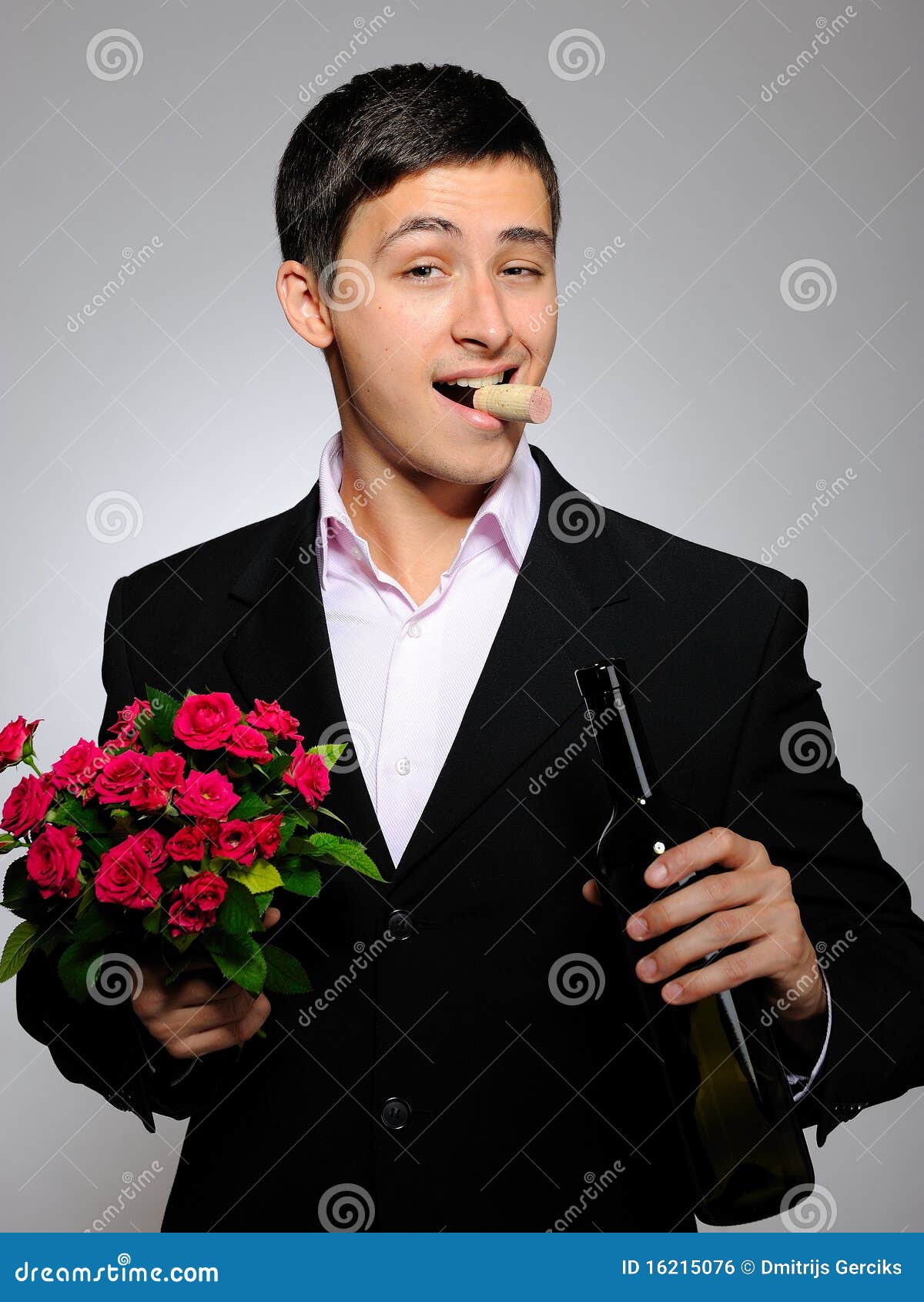 Handsome Romantic Young Man with Rose Flower Stock Photo - Image of ...