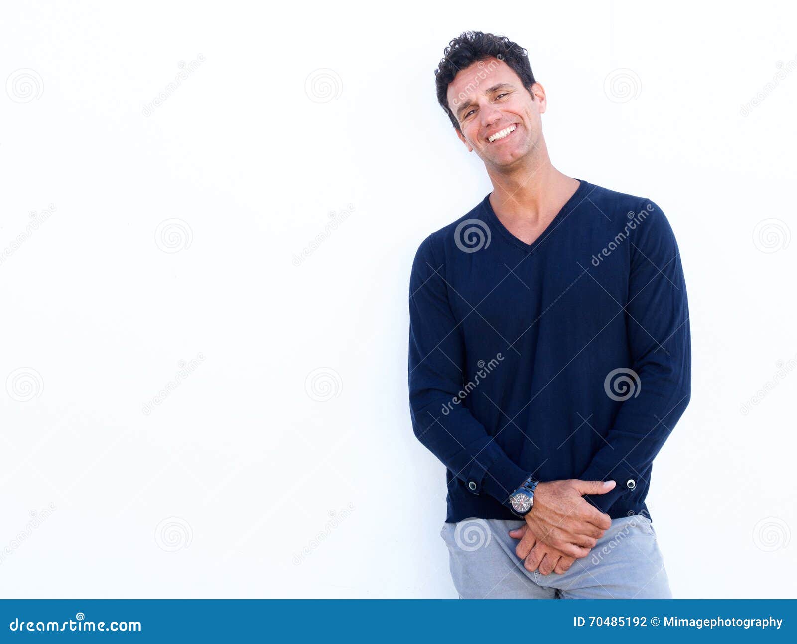 Handsome Rugged Man Laughing Against White Background Stock Photo ...