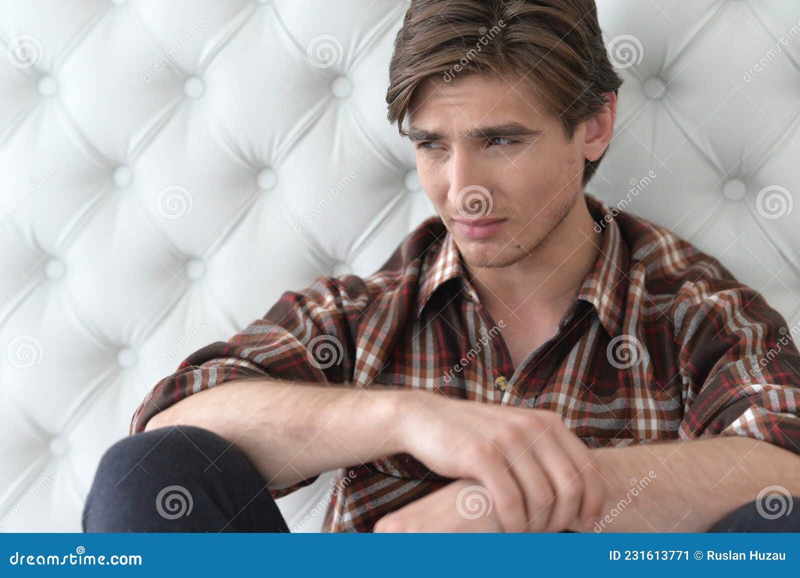Handsome Sad Young Man Posing in Studio Stock Image - Image of model ...