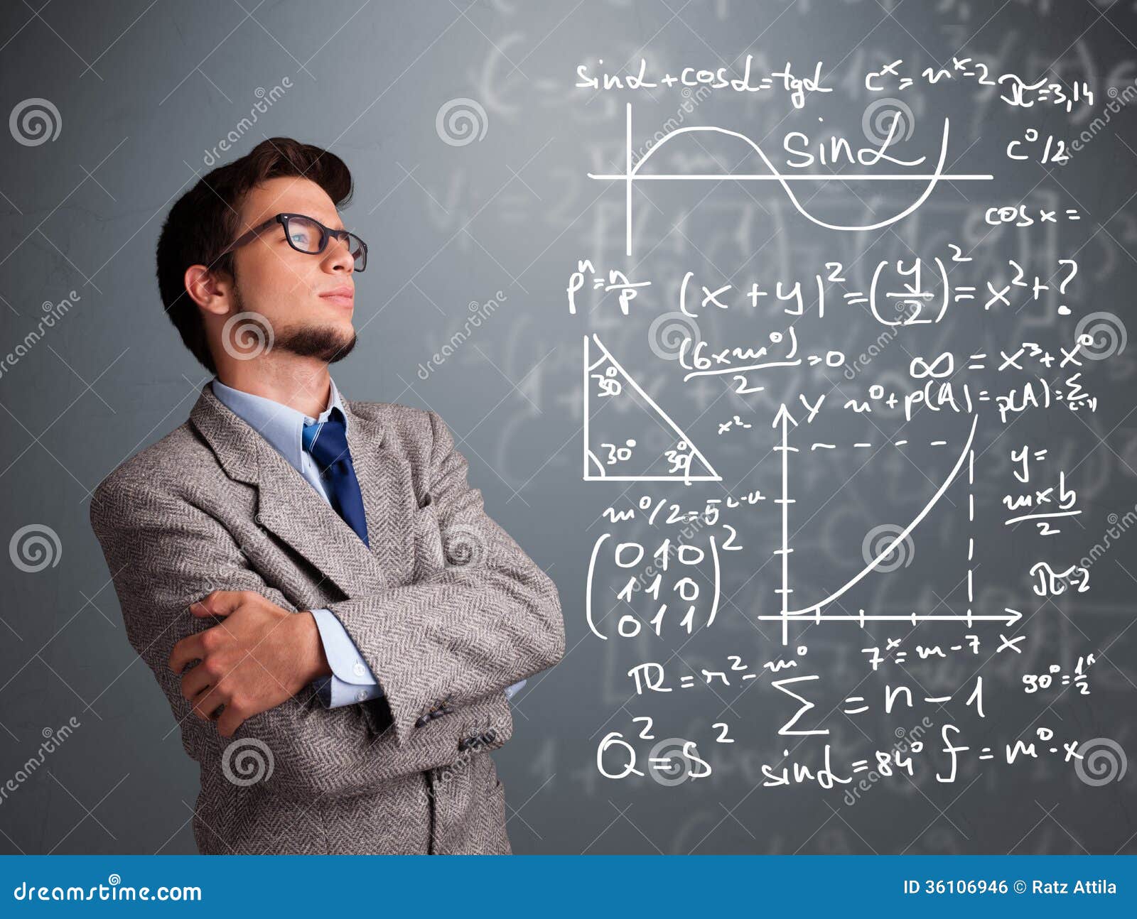 Handsome School Boy Thinking about Complex Mathematical Signs Stock ...