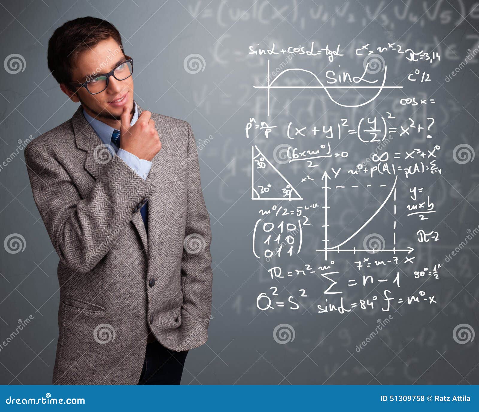 Handsome School Boy Thinking about Complex Mathematical Signs Stock ...