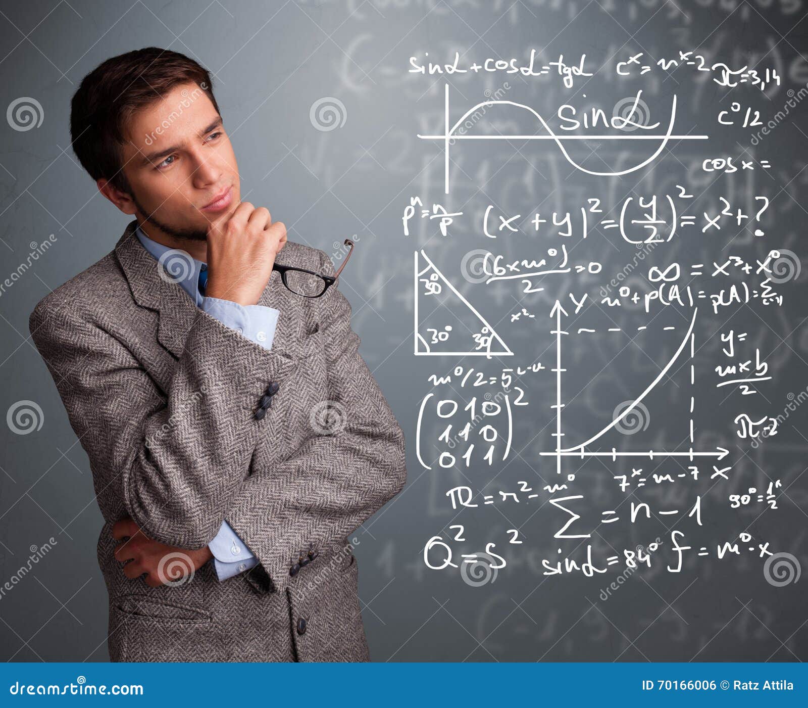 Handsome School Boy Thinking about Complex Mathematical Signs Stock ...