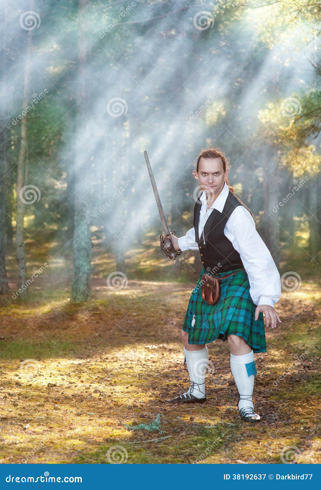 Handsome Scottish Man with Sword in the Forest Stock Image - Image of ...