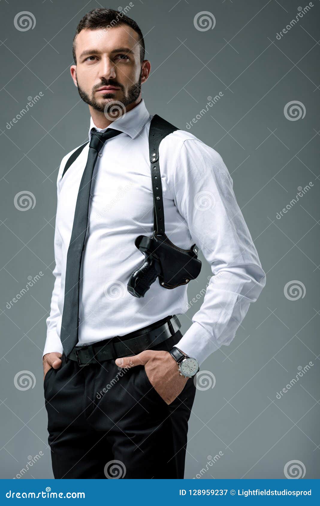 Handsome Security Guard Standing with Gun Stock Image - Image of ...