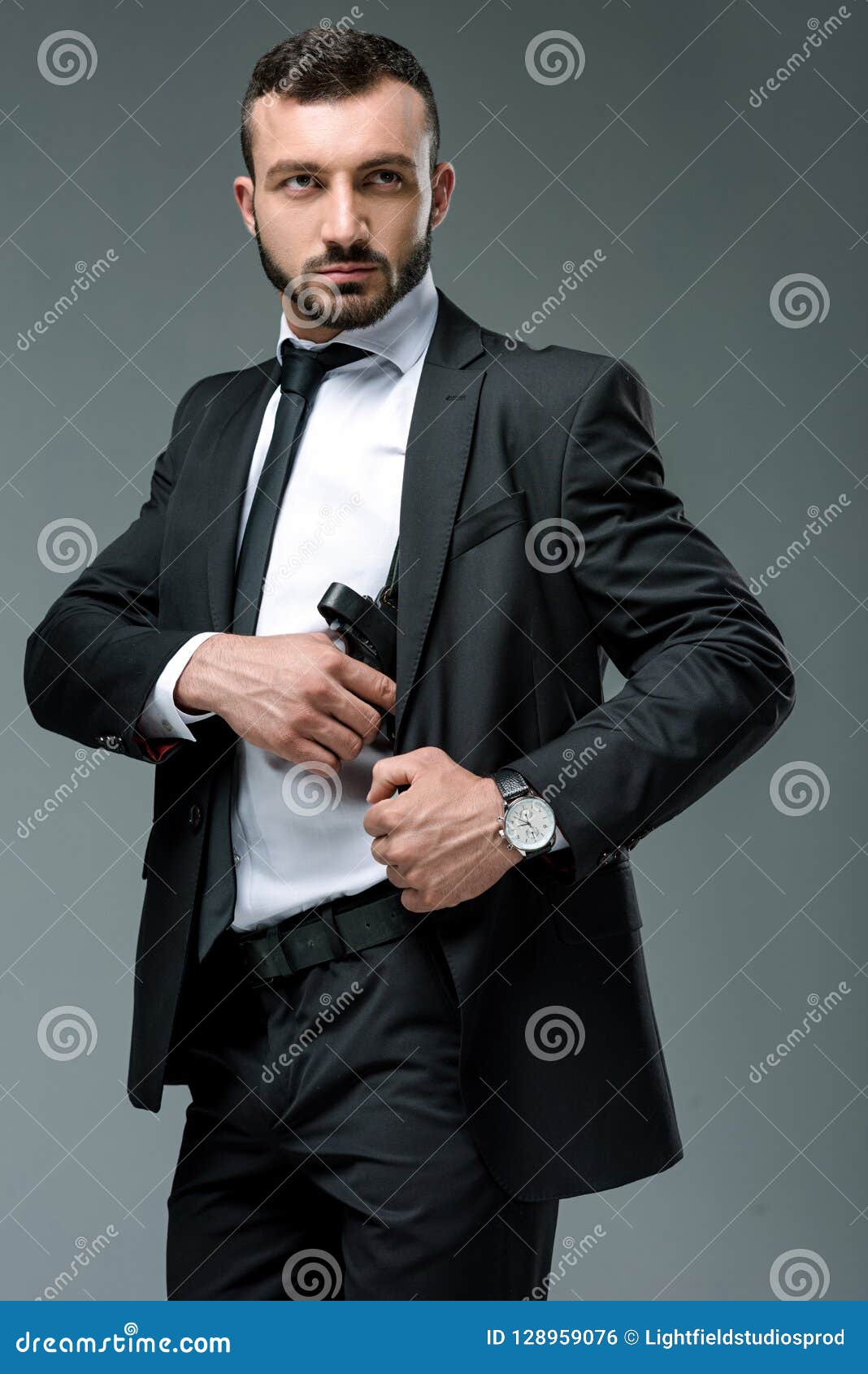 Handsome Security Guard Taking Gun Stock Photo - Image of security ...
