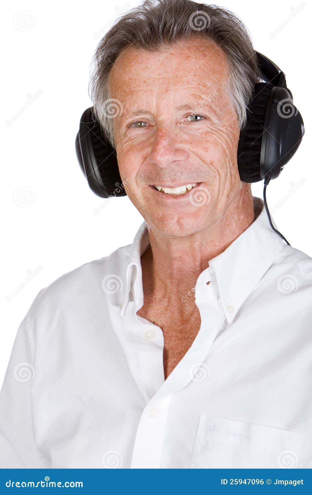 Handsome Senior Male with Headphones Stock Photo - Image of grey ...