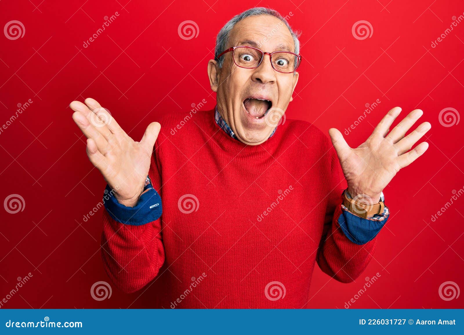 Handsome Senior Man With Grey Hair Wearing Casual Clothes And Glasses