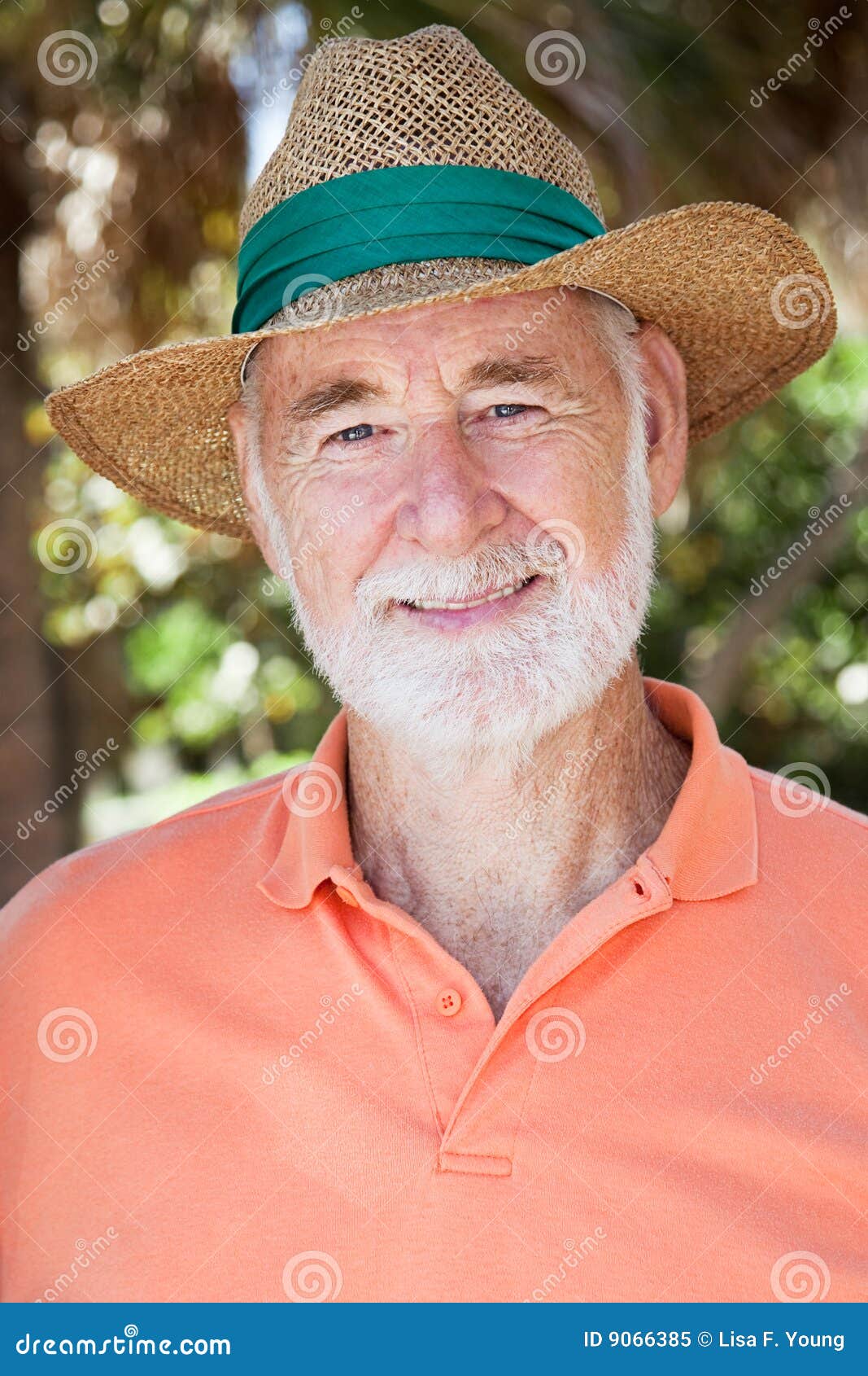 Handsome Senior Man in Straw Hat Stock Image - Image of beard, happy ...