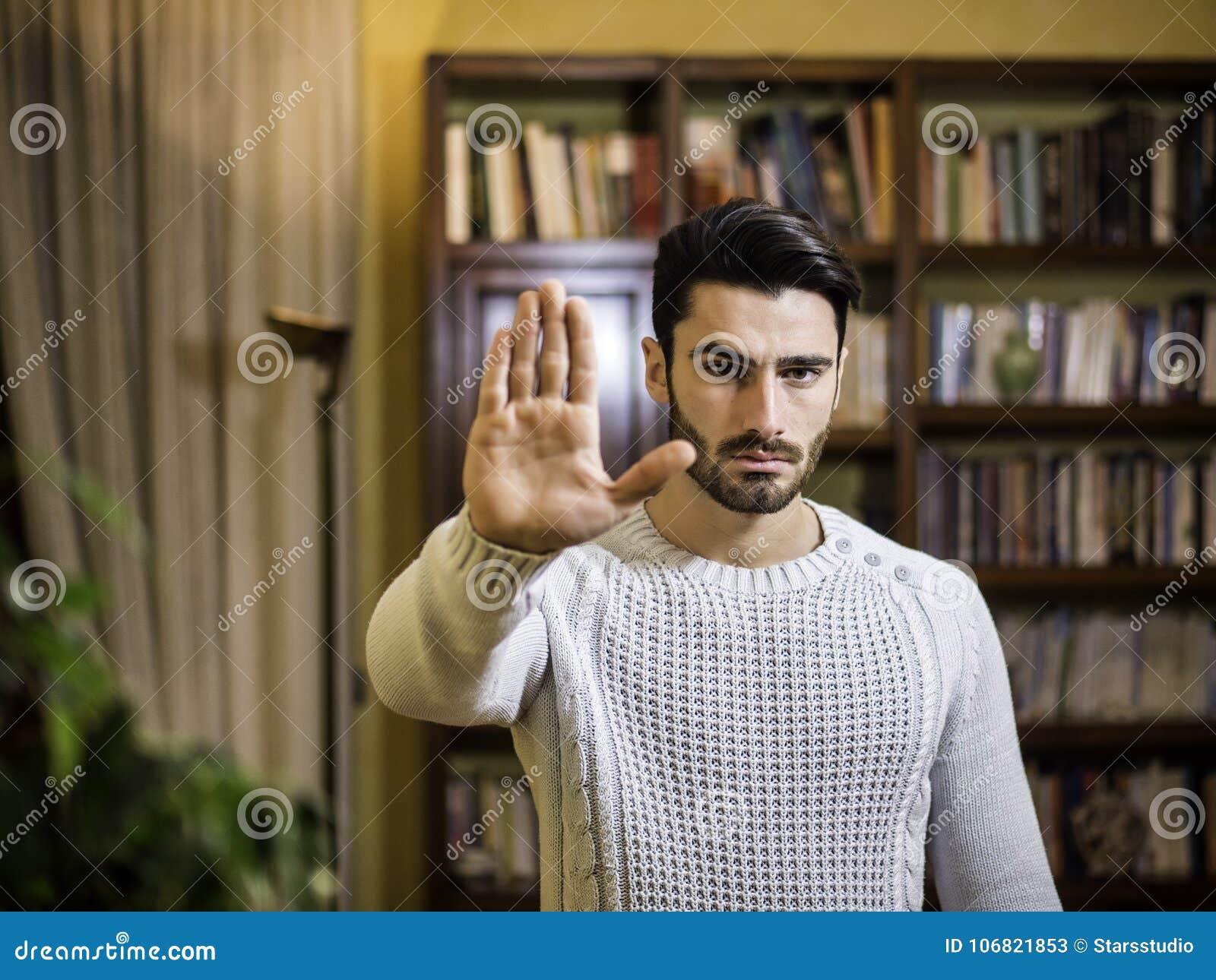Handsome, Serious Young Man Doing Stop Sign with Hand Stock Image ...