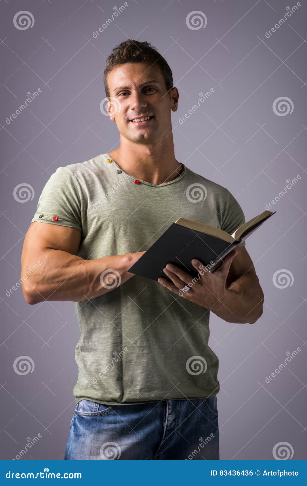 Handsome Muscular Man Reading Book Stock Photo - Image of strong ...
