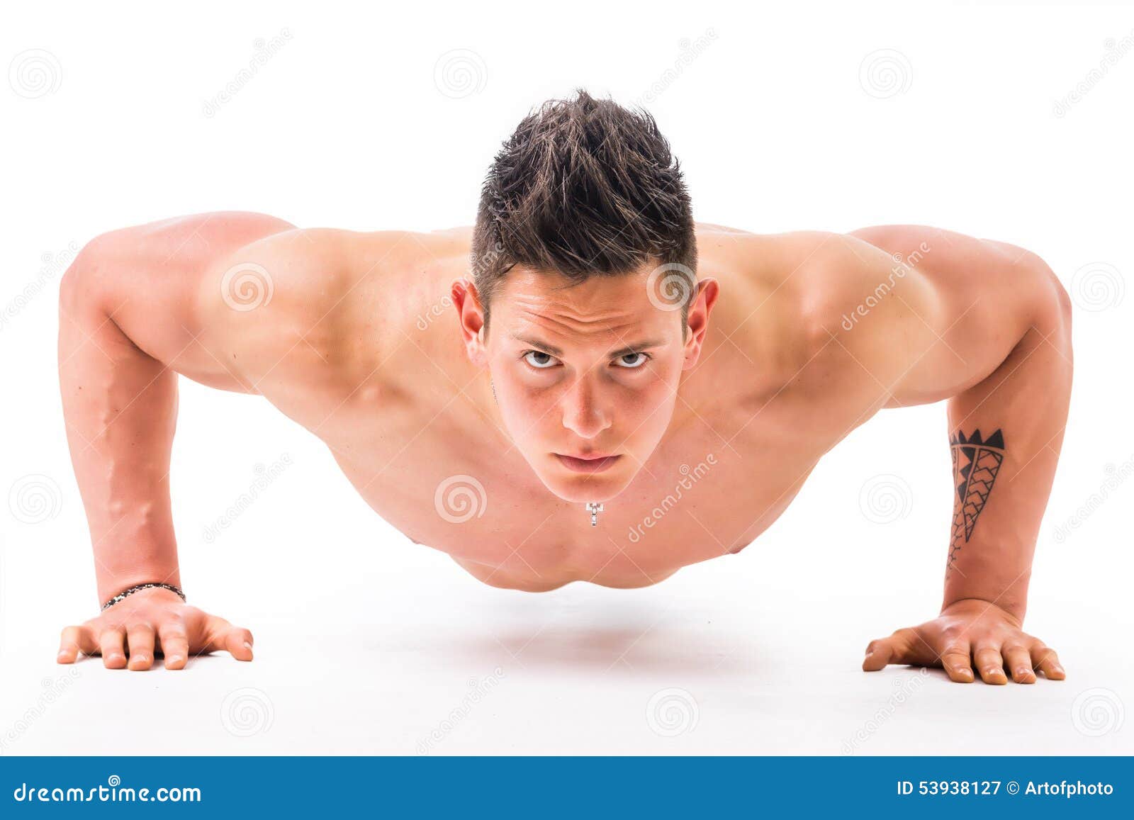 Handsome Shirtless Bodybuilder Doing Push-ups in Stock Image - Image of ...