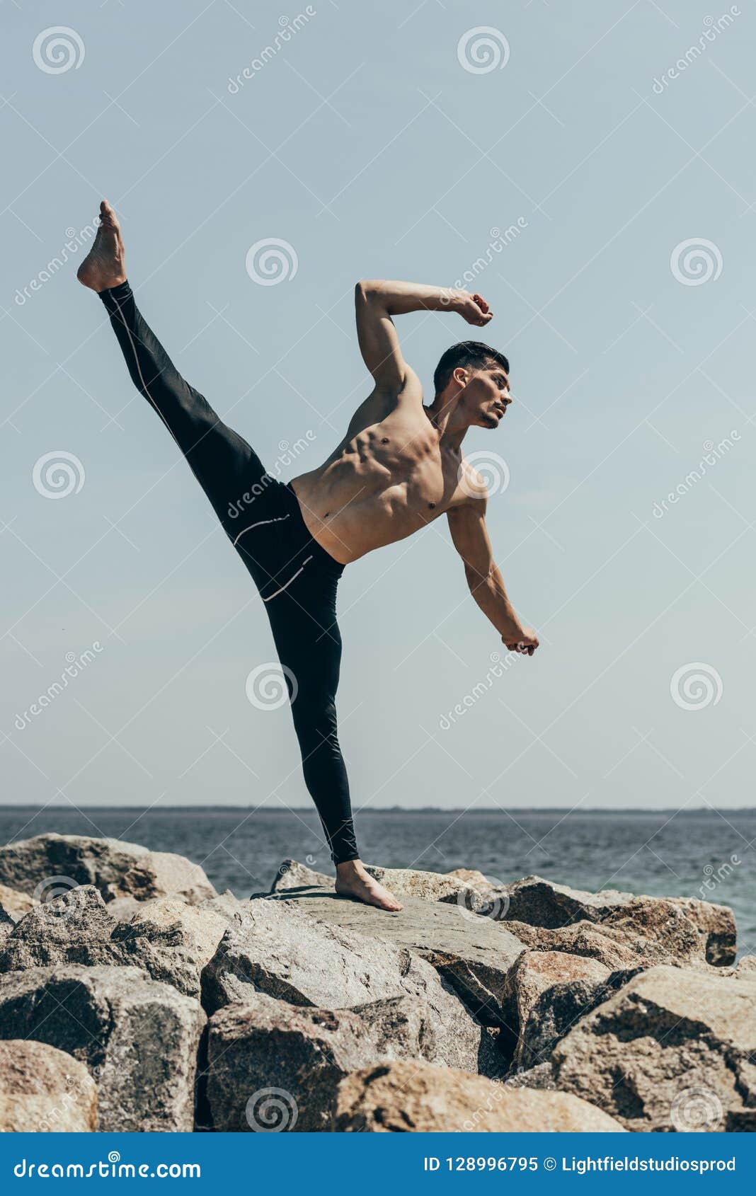 Handsome Shirtless Man Dancing Stock Image - Image of dance, ocean ...
