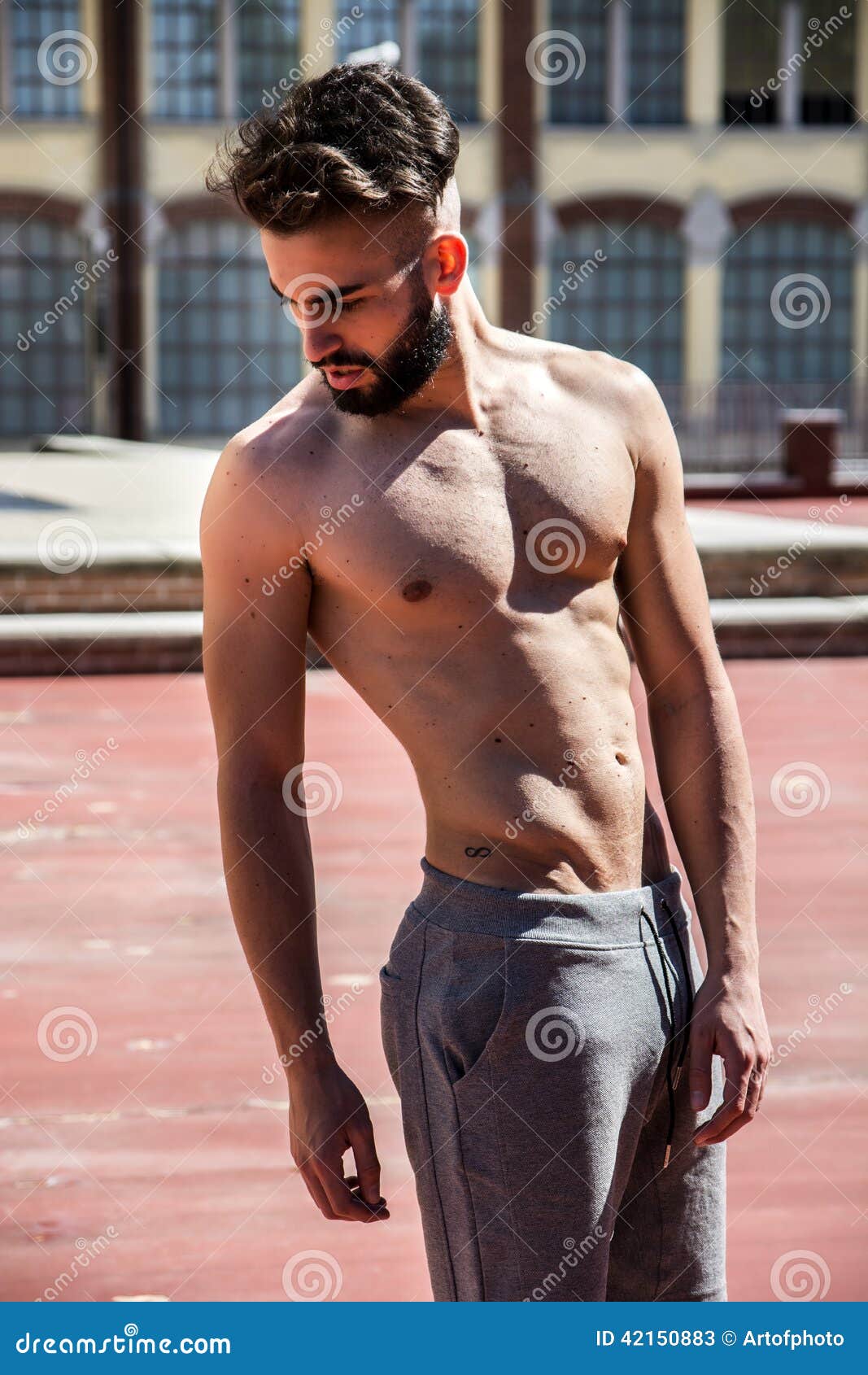 Handsome Shirtless Young Man with Beard Stock Image - Image of ...