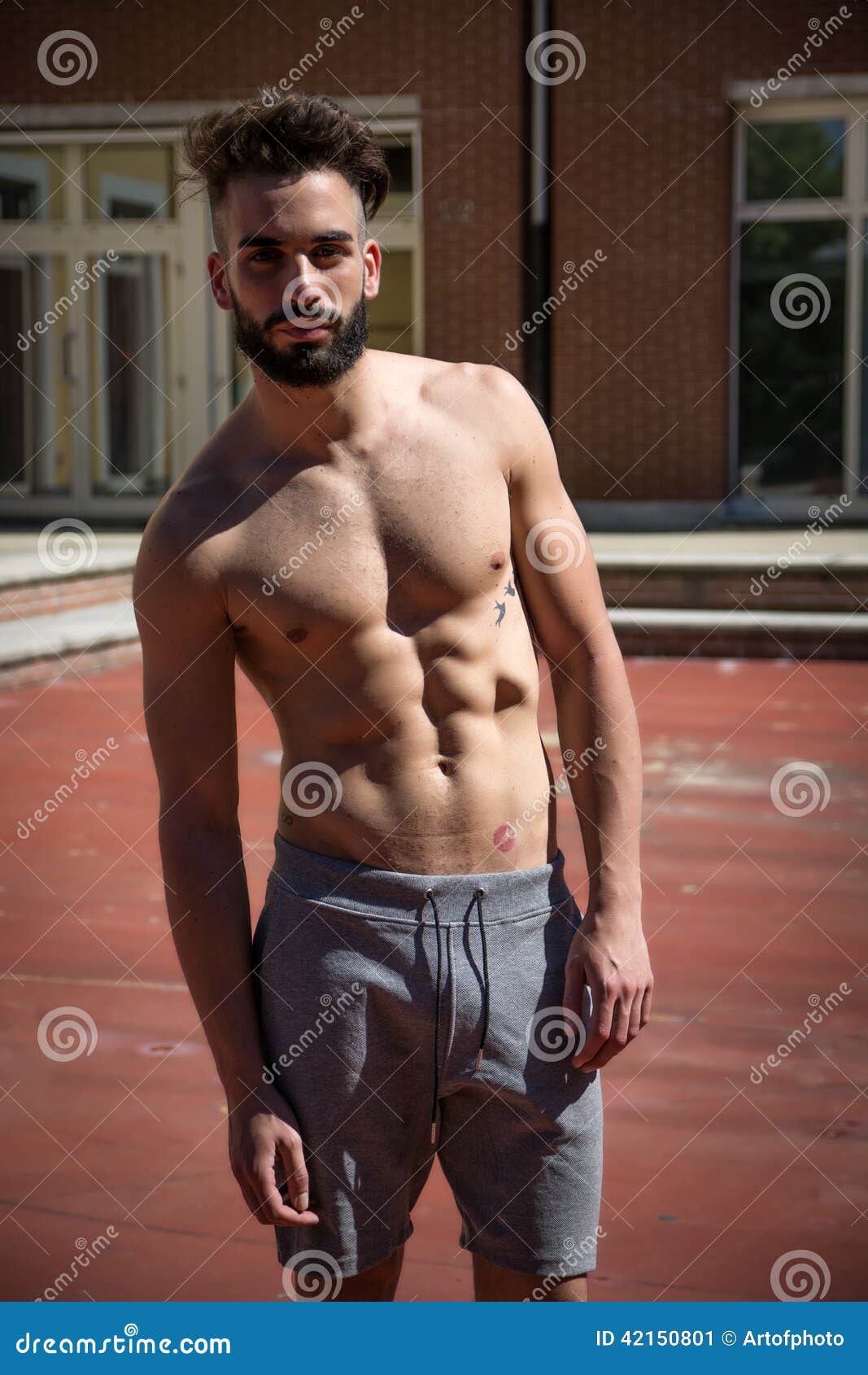 Handsome Shirtless Young Man with Beard Stock Image - Image of hair ...