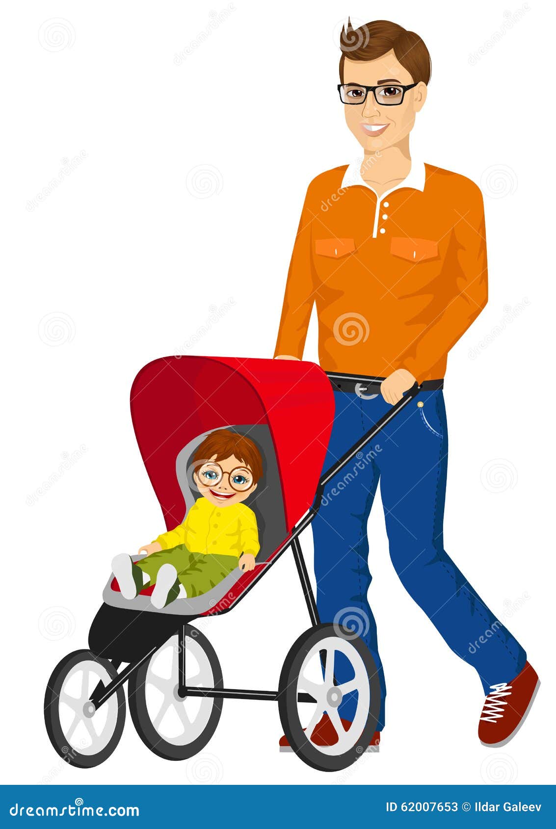Handsome Single Father Pushing Stroller Cartoon Vector | CartoonDealer ...