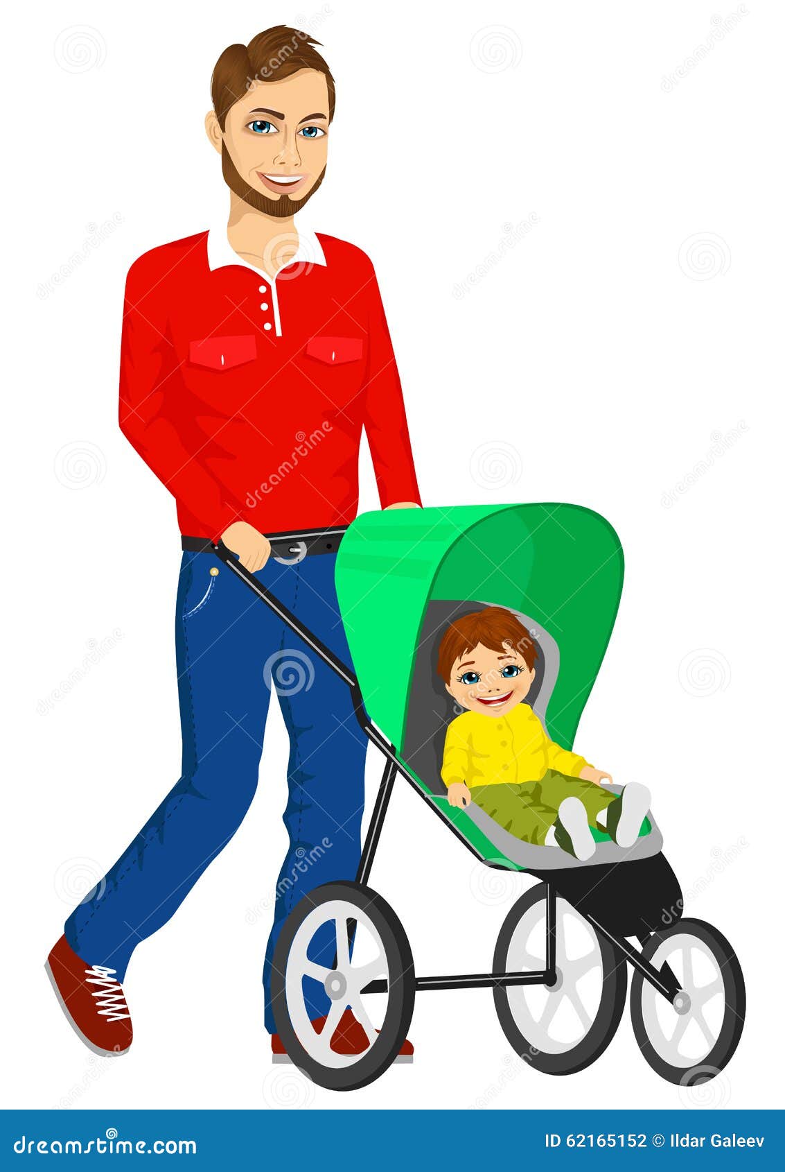 Father Pushing Pram. Cartoon Vector | CartoonDealer.com #71428265