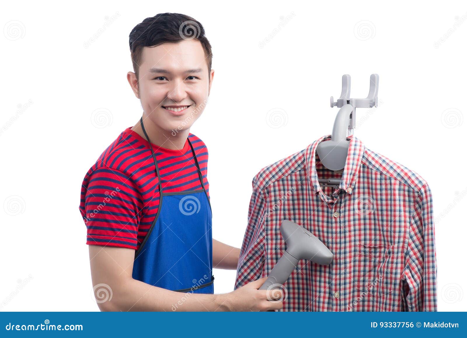 Handsome Smiling Asian Man Doing Housework. Isolated Over White. Stock ...