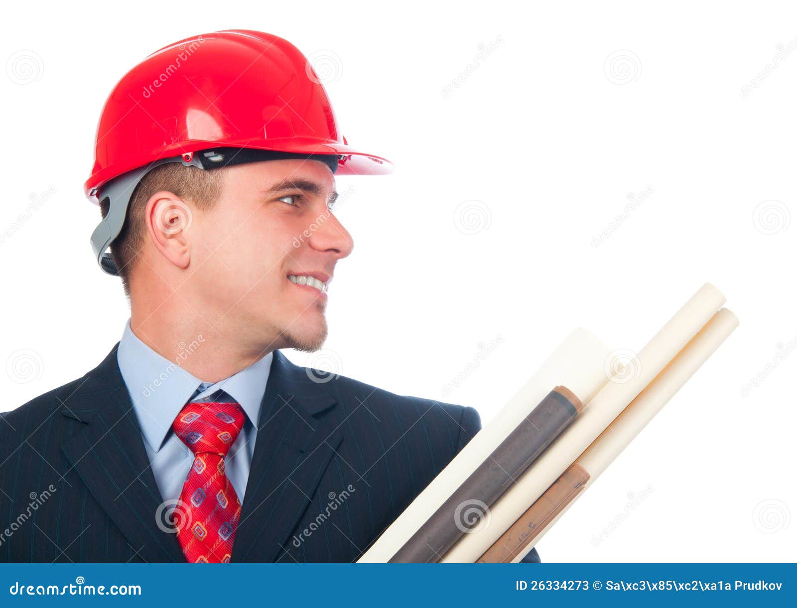 Handsome Smiling Engineer with Hard Hat on His Hea Stock Image - Image ...