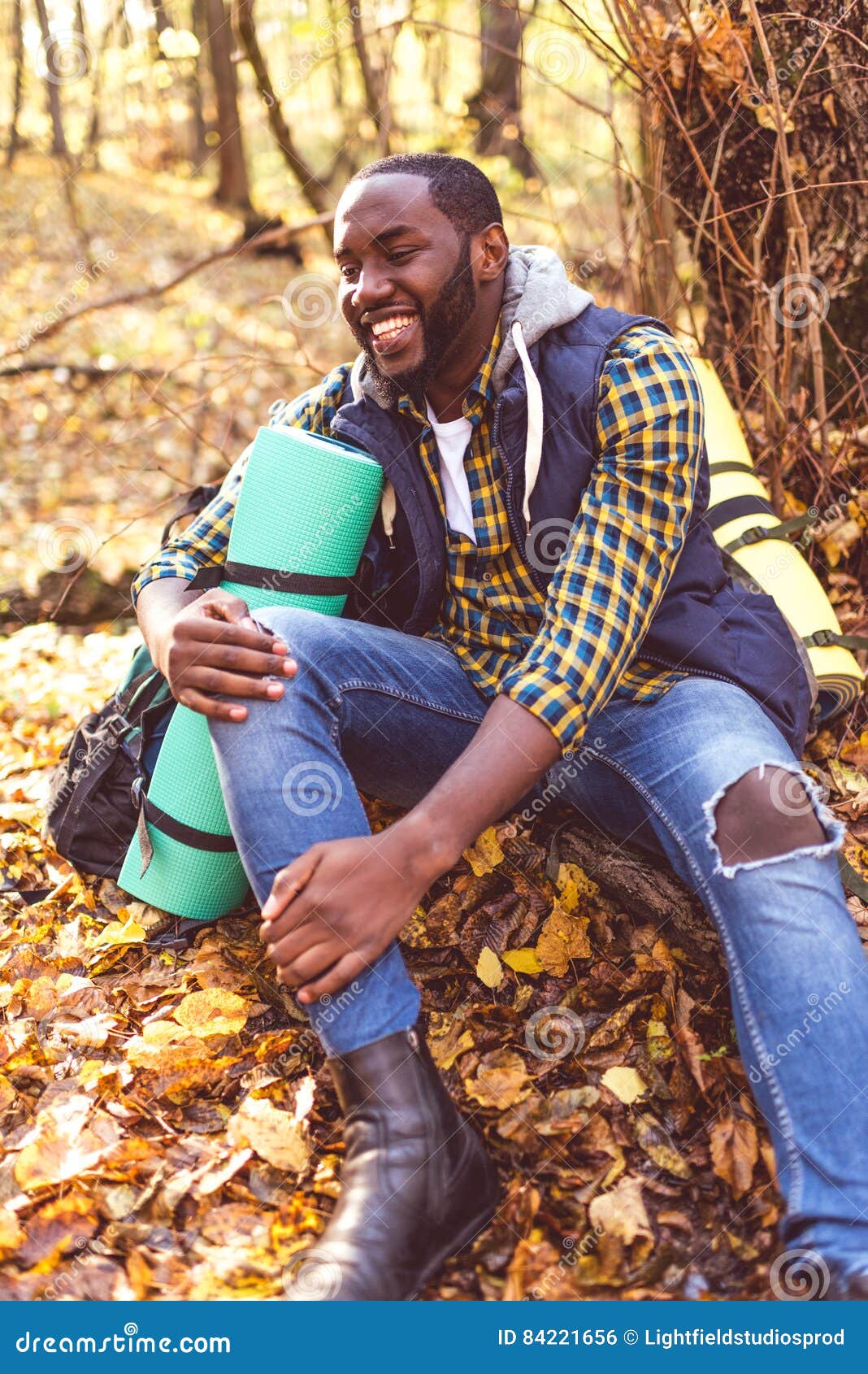 Handsome Smiling Man with Backpack Stock Photo - Image of season ...