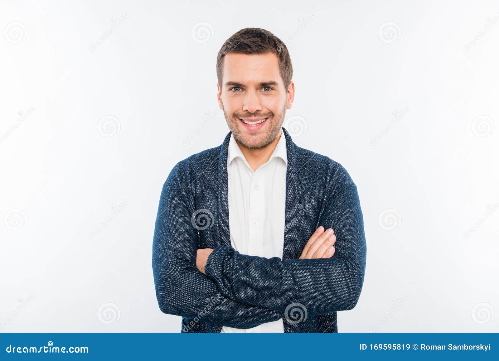 Handsome Smiling Man with Crossed Hands Stock Image - Image of macho ...