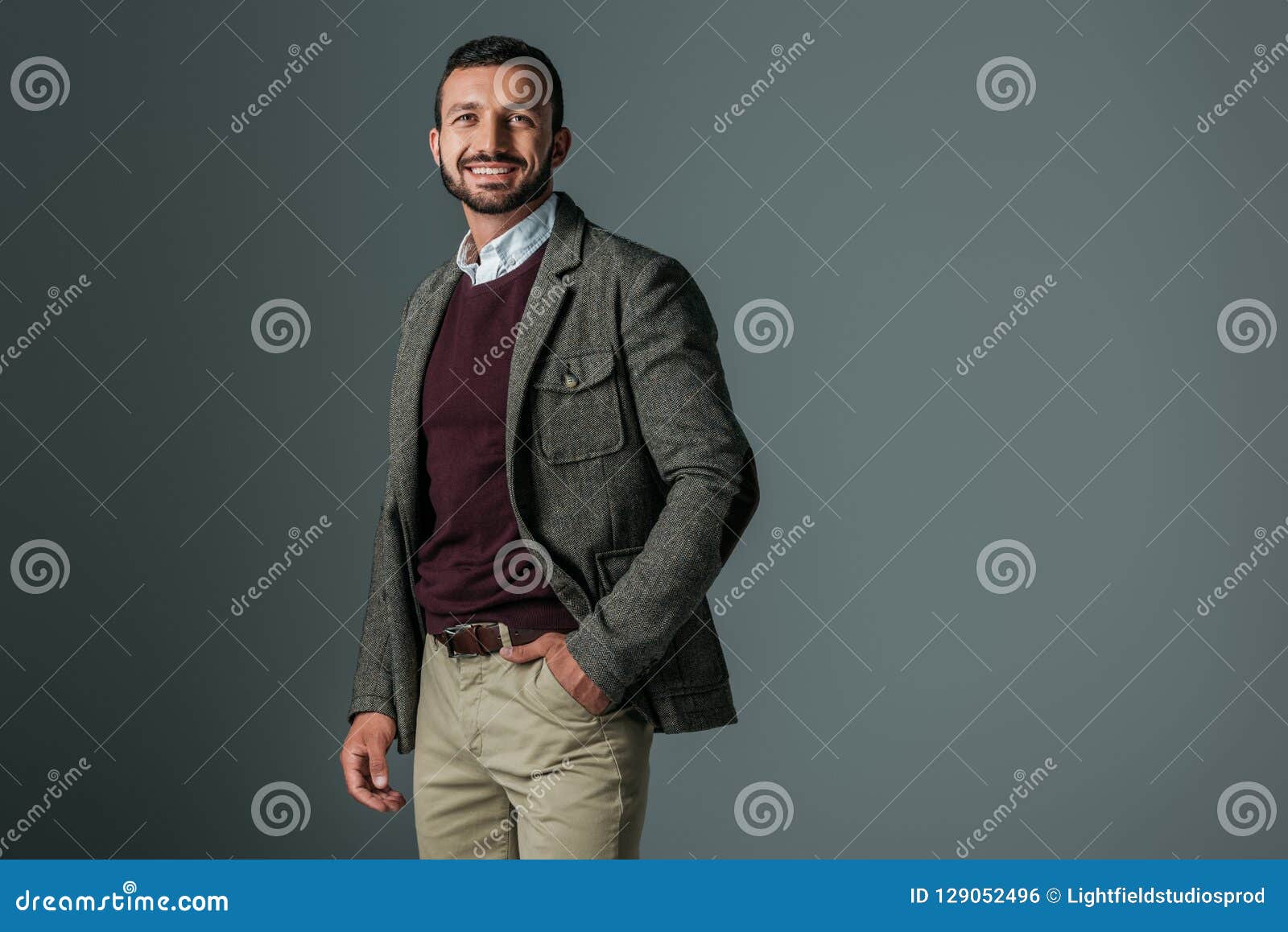 Handsome Smiling Man Posing in Tweed Jacket Stock Photo - Image of ...