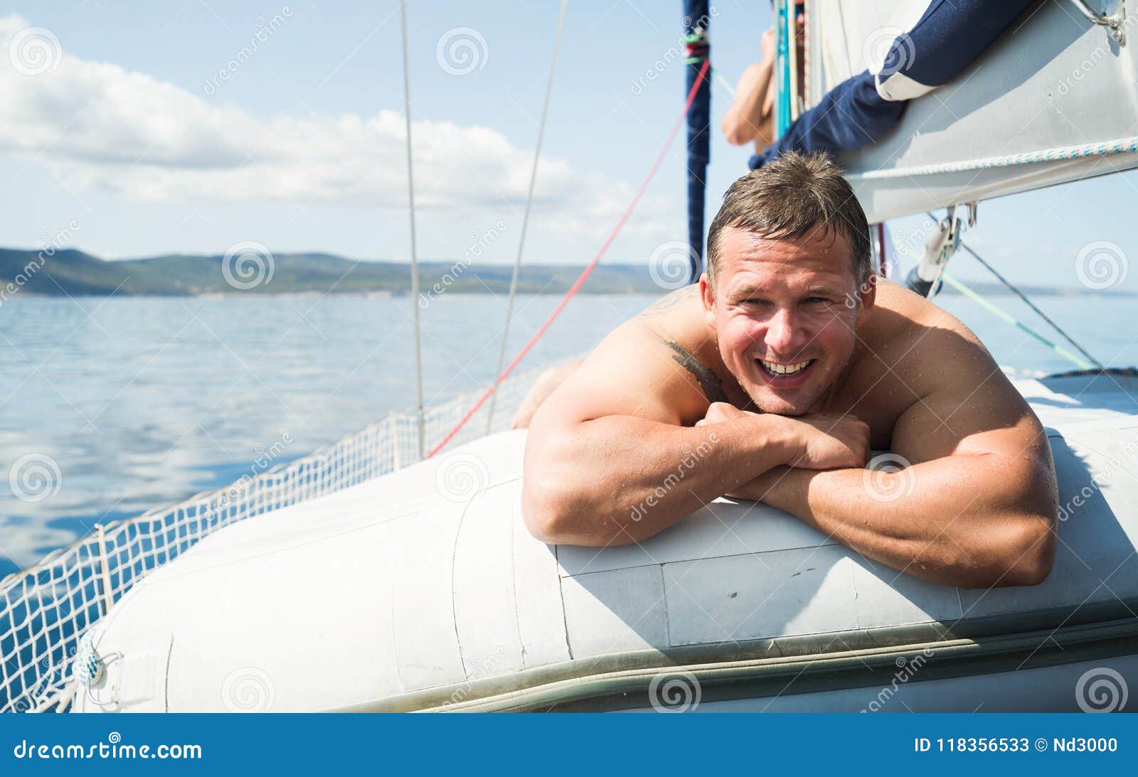 Handsome Smiling Man Relaxing on His Boat Stock Image - Image of adult ...