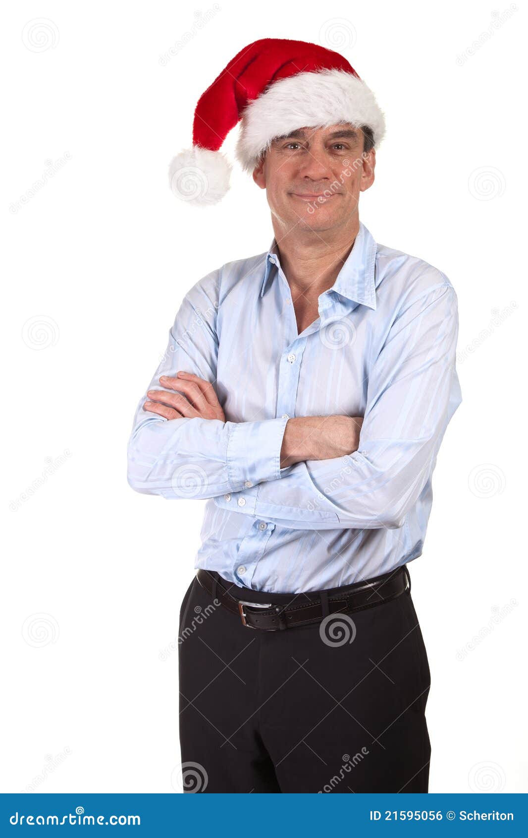 Handsome Smiling Man in Santa Hat Stock Photo - Image of looking ...