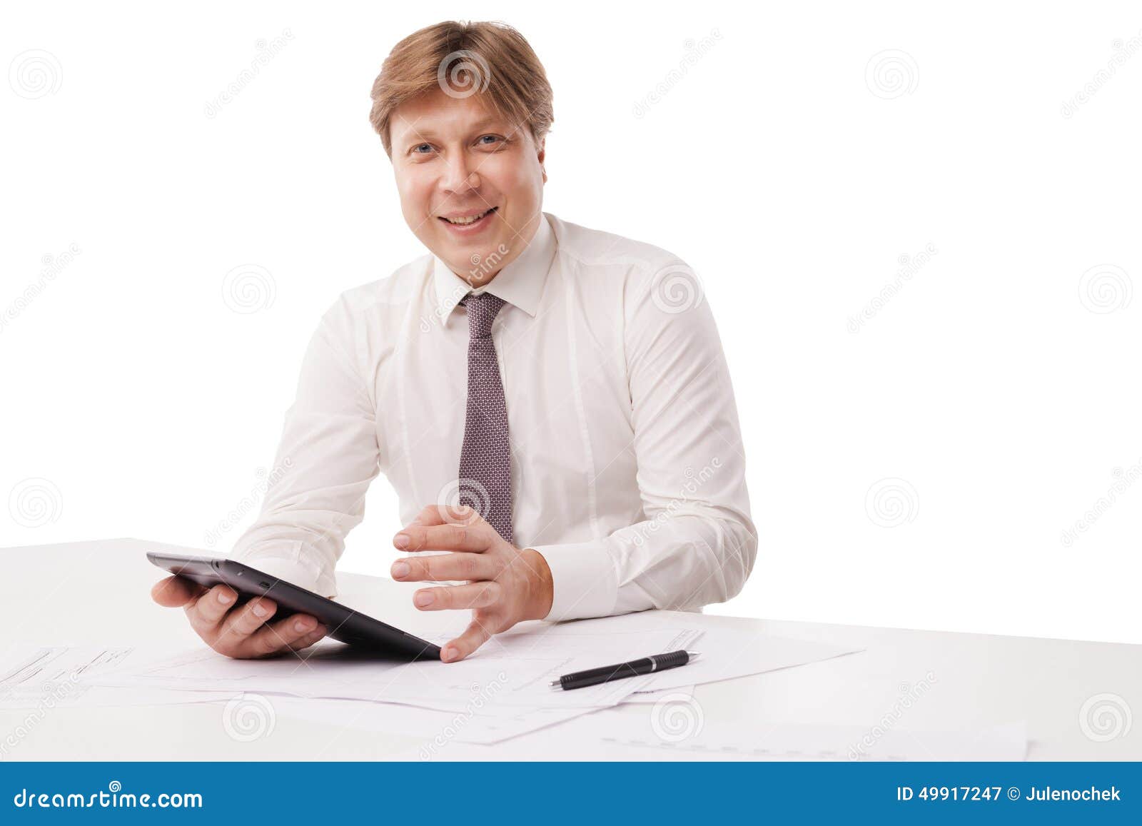 Handsome Smiling Man With Tablet Computer Stock Image Image Of Happy