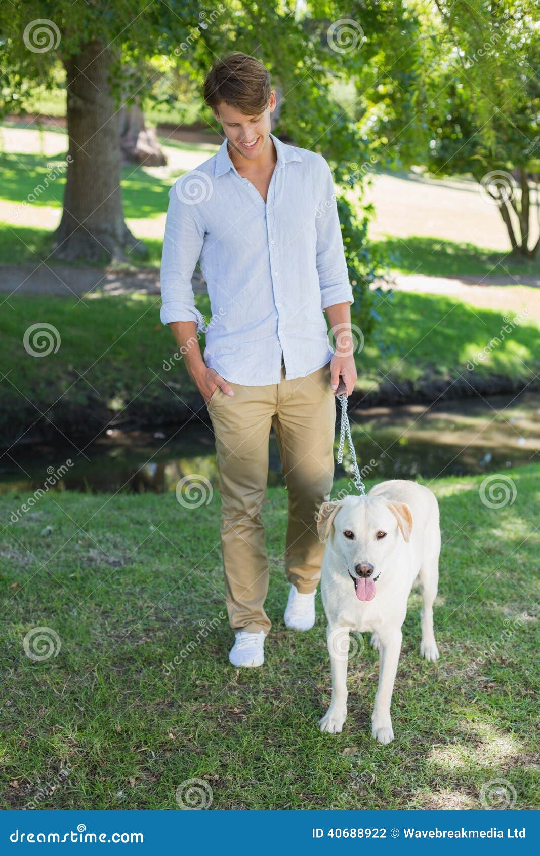Handsome Smiling Man Walking His Labrador in the Park Stock Photo ...