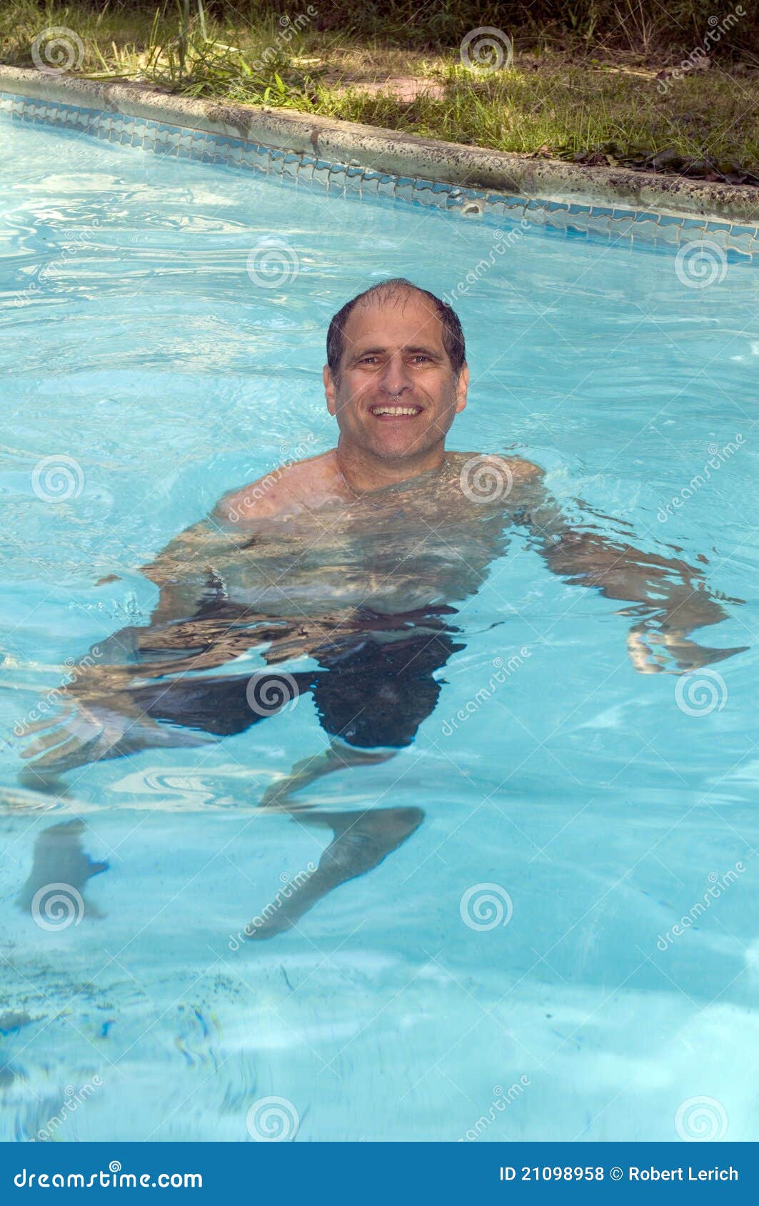 Handsome Smiling Middle Age Man Swimming in Pool Stock Photo - Image of ...