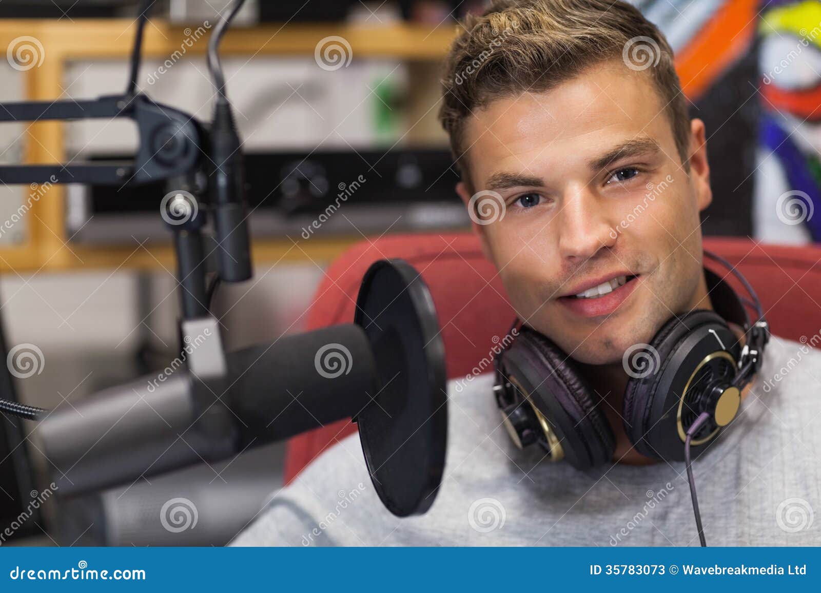 Handsome Smiling Singer Recording a Song Stock Image - Image of ...