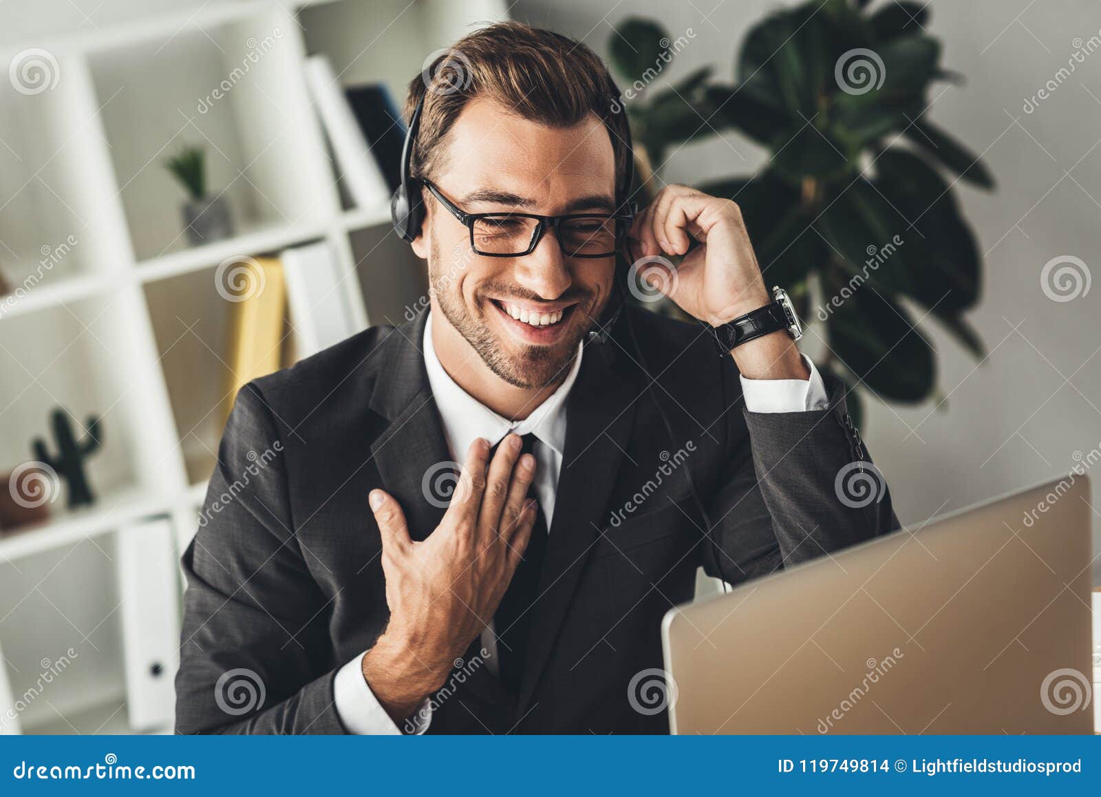 Handsome Smiling Technical Support Stock Photo - Image of call, indoor ...