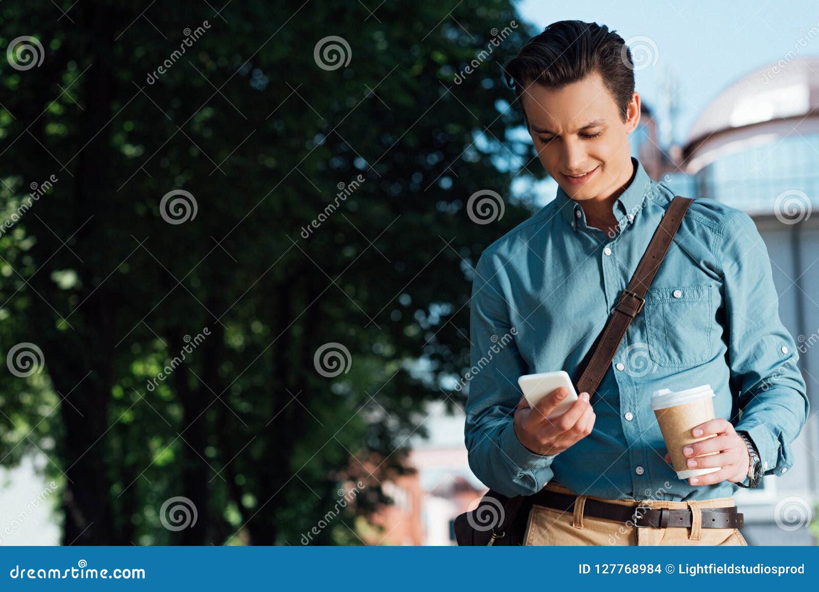 Handsome Smiling Young Man Holding Paper Cup Stock Photo - Image of ...