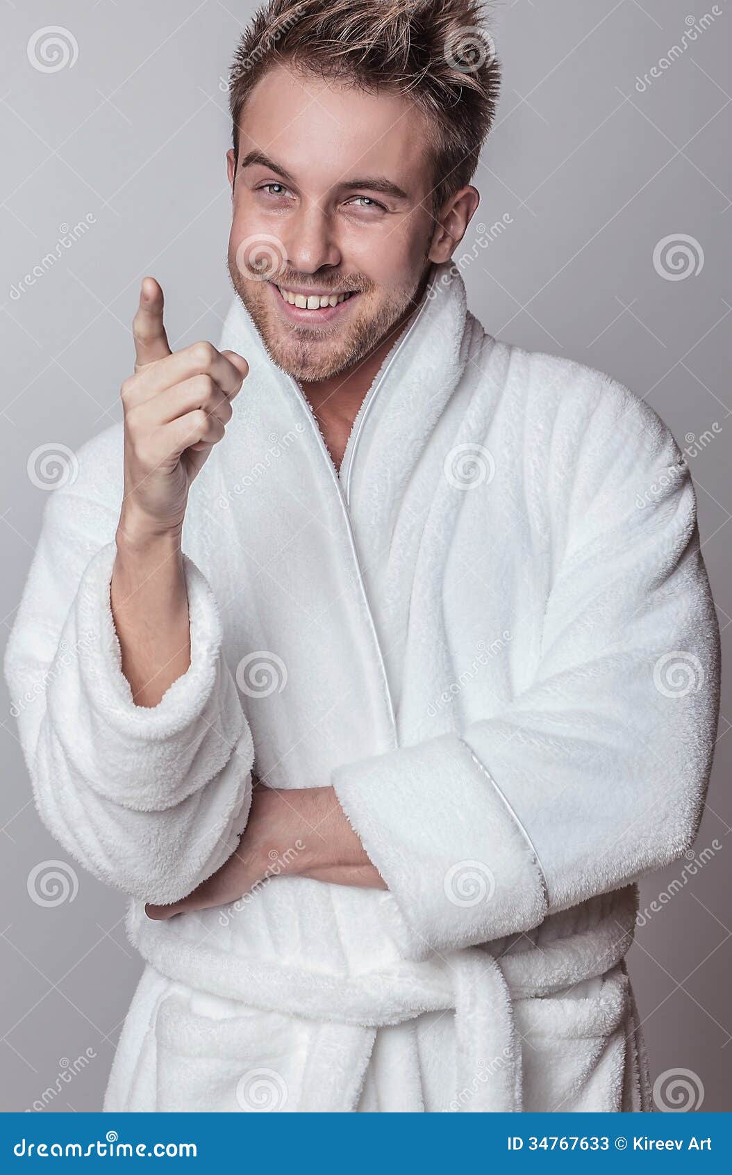 Handsome Smiling Young Man in Luxurious Bathrobe. Stock Image - Image ...